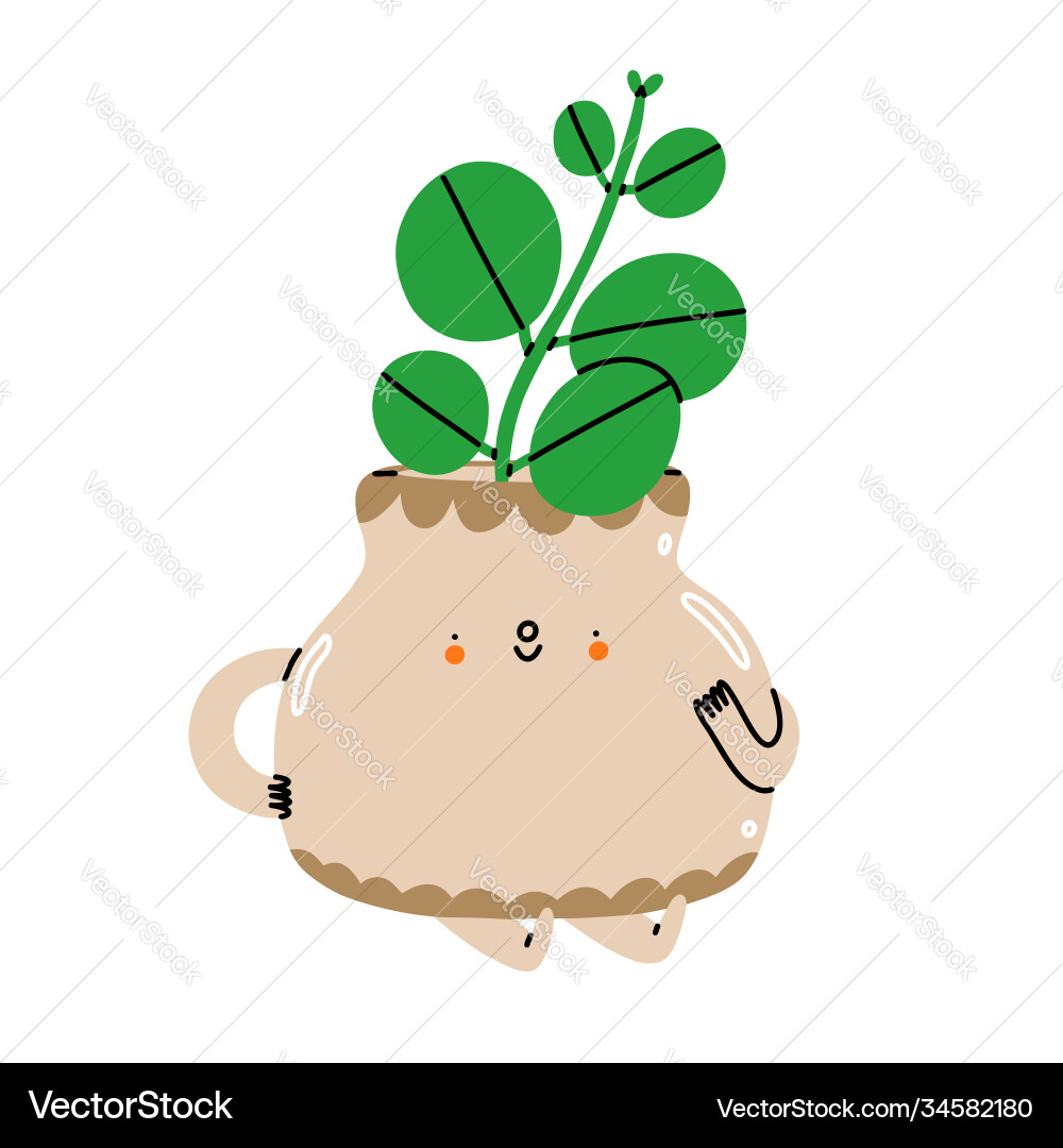 Little stem cutting in a cute ceramic pot cartoon Vector Image