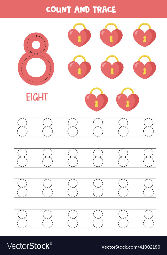 Tracing number eight preschool worksheet Vector Image