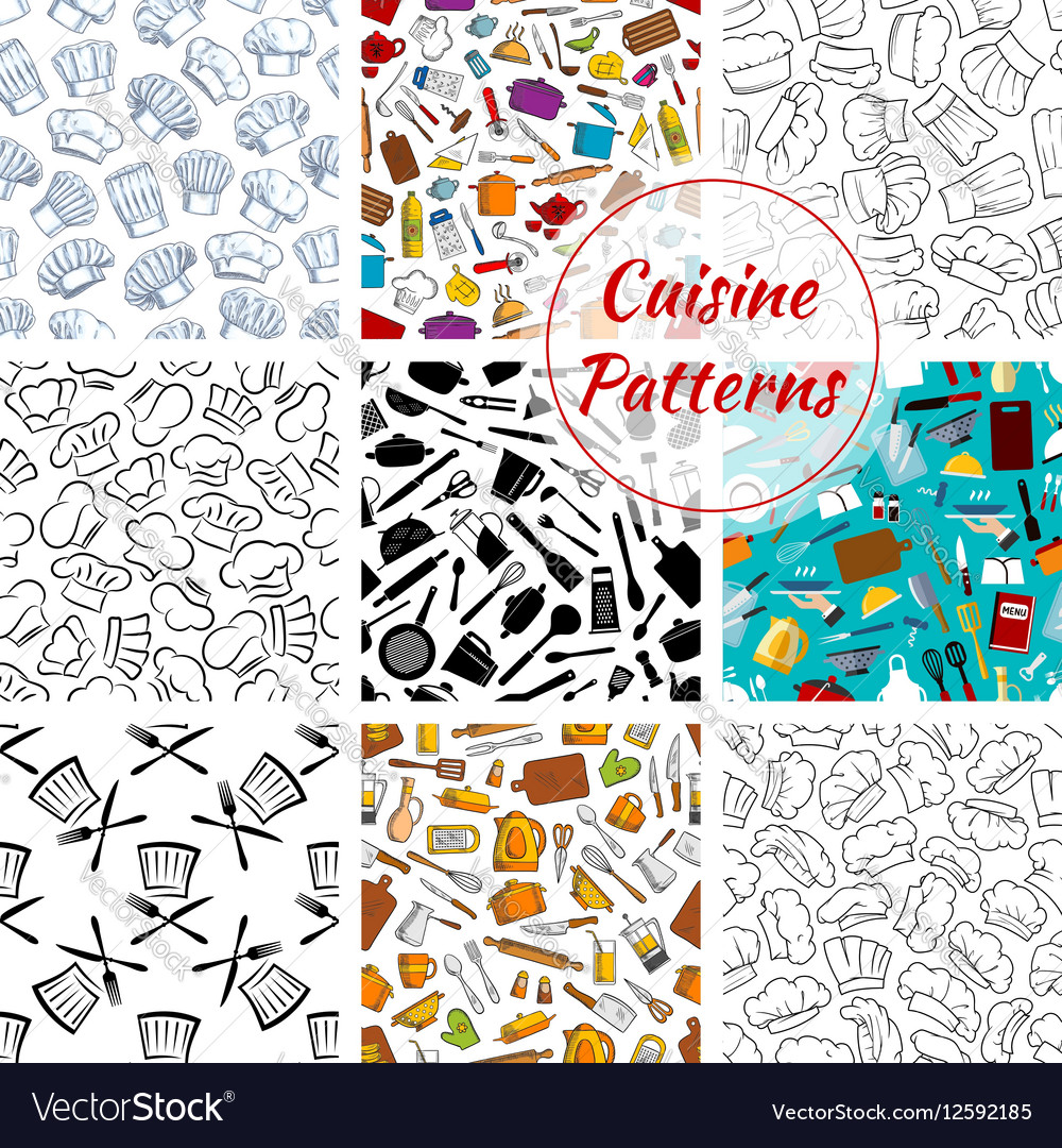 Cuisine kitchenware seamless pattern Royalty Free Vector