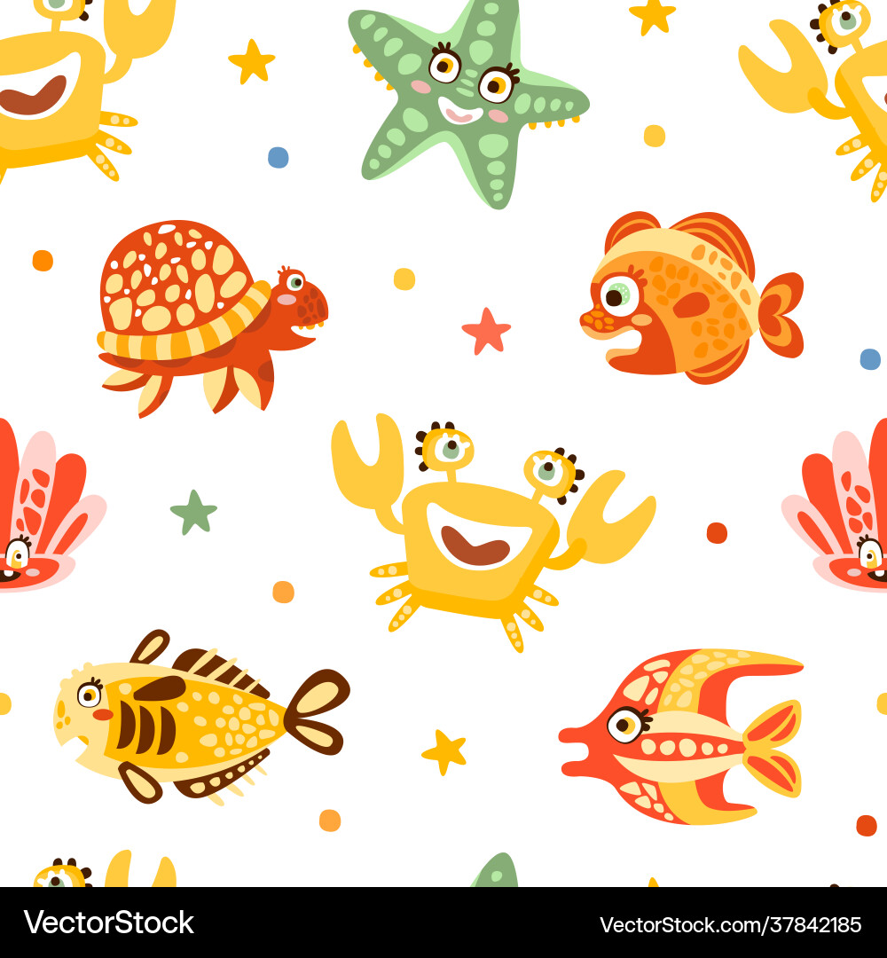 Cute marine animal and comic underwater creatures Vector Image