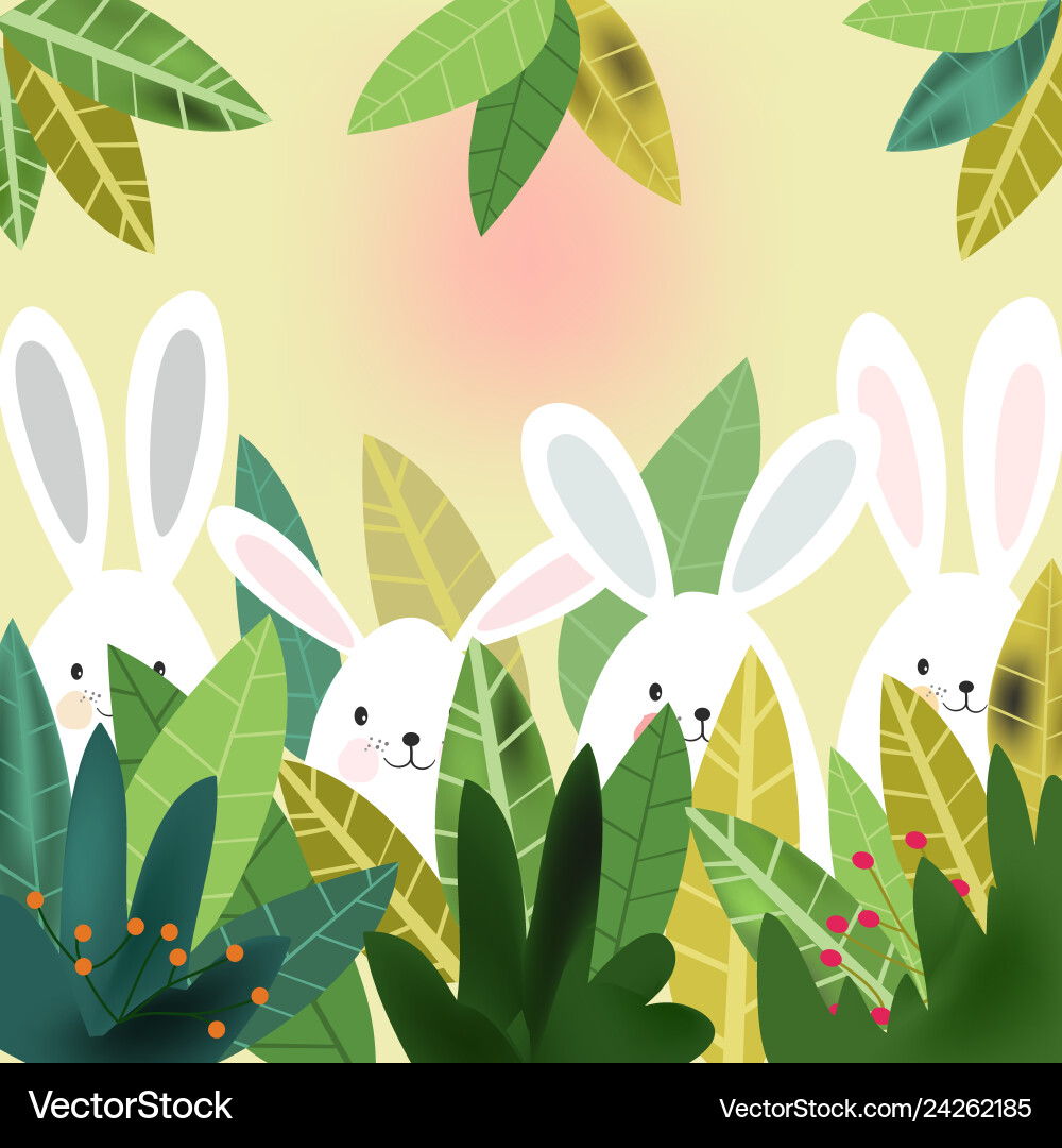 Cute rabbit bunny having fun in the forest cartoon