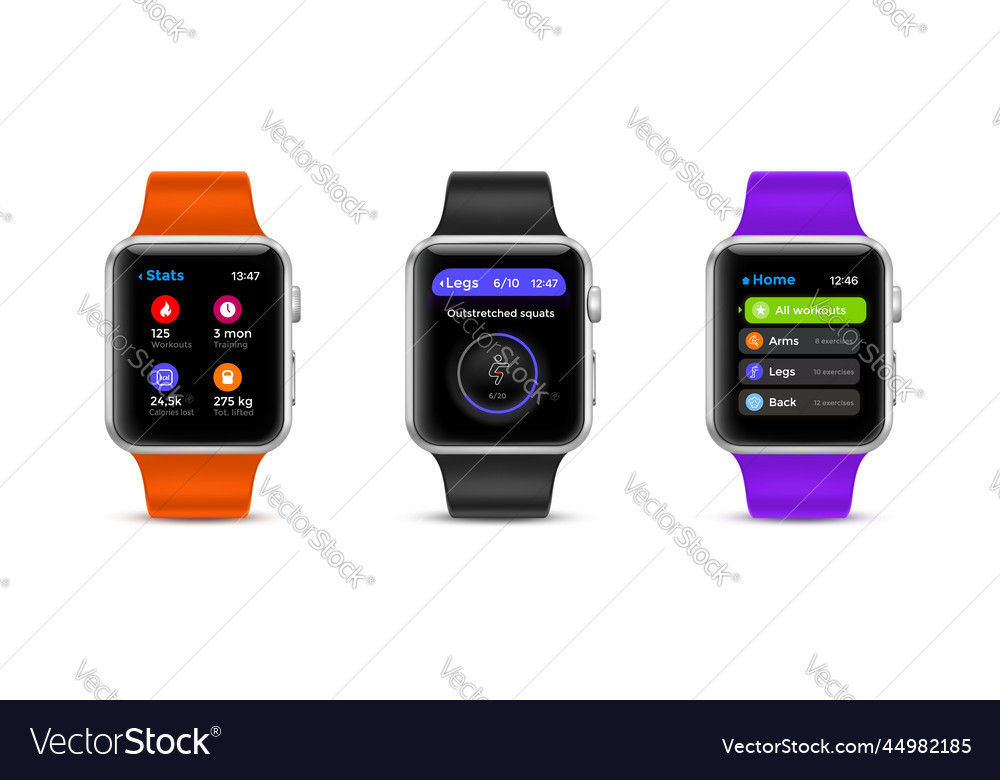 Fitness tracker watch display screen interface Vector Image