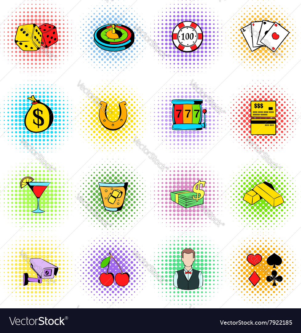 Gambling icons set comics style Royalty Free Vector Image