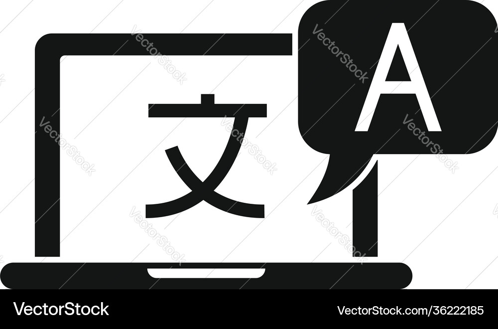 Laptop online translation icon simple style Vector Image