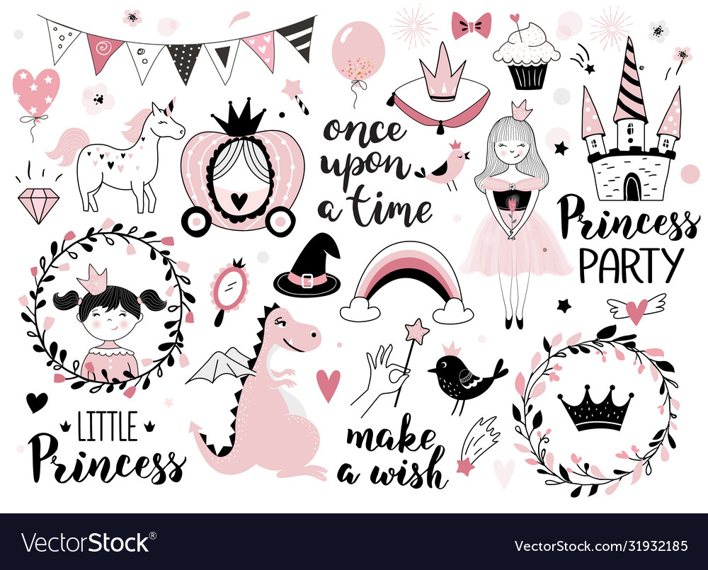 Princess design elements Royalty Free Vector Image