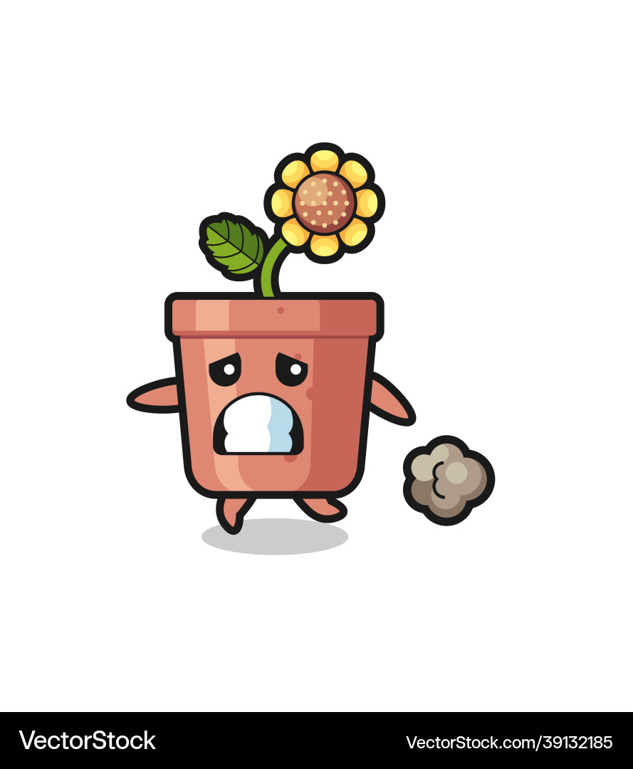 Sunflower pot running in fear Royalty Free Vector Image