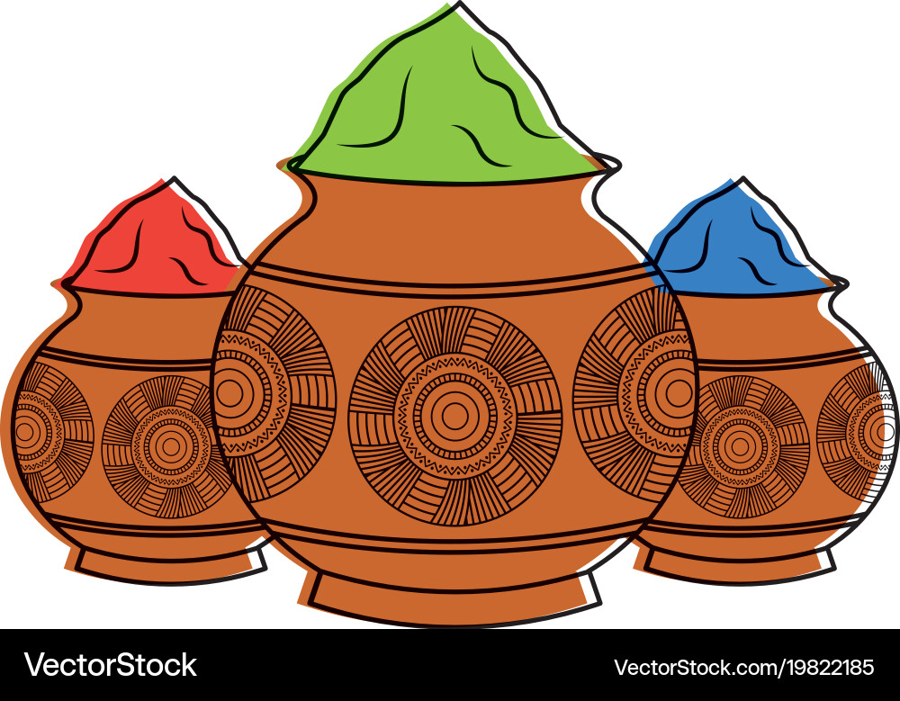 Three powder color mud pot and mandala Royalty Free Vector