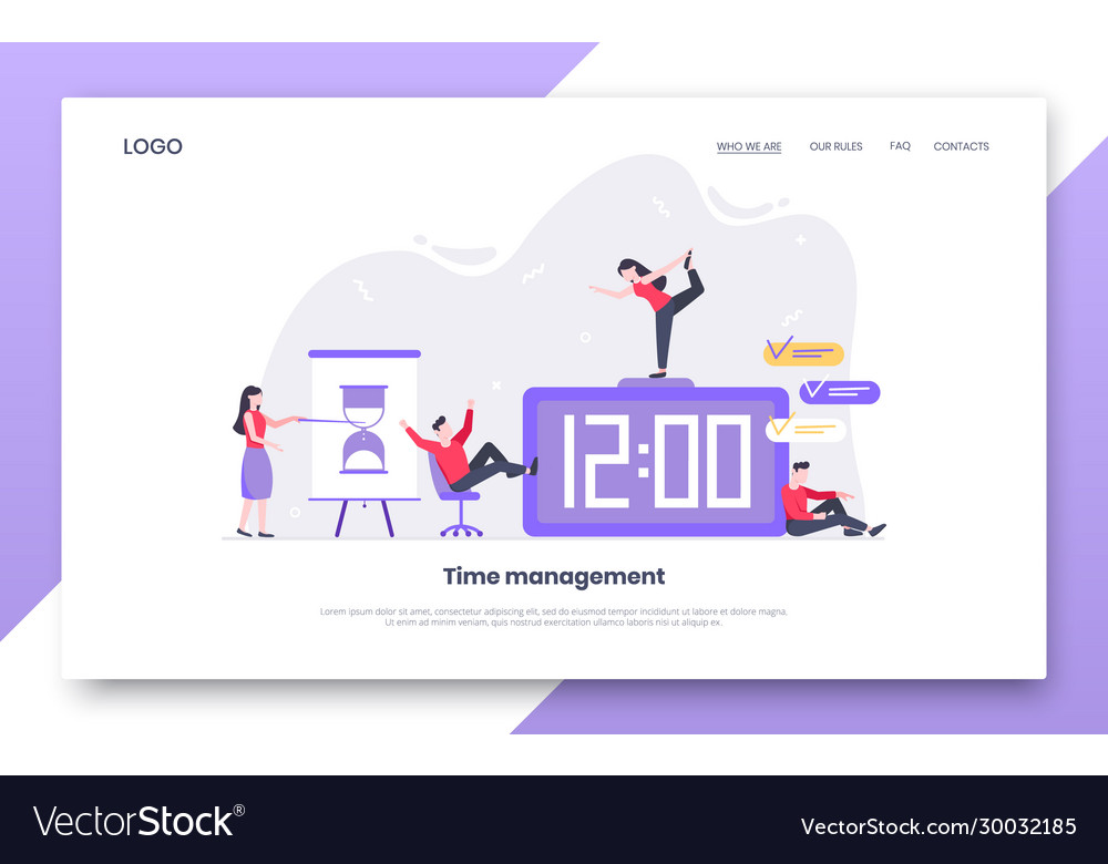 Tiny people characters working together with clock