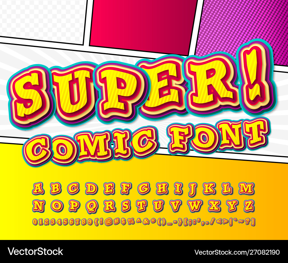 Colorful comics font kid alphabet pop art style Vector Image