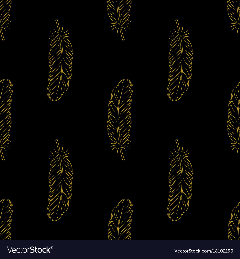 Golden feather decor seamless pattern Royalty Free Vector