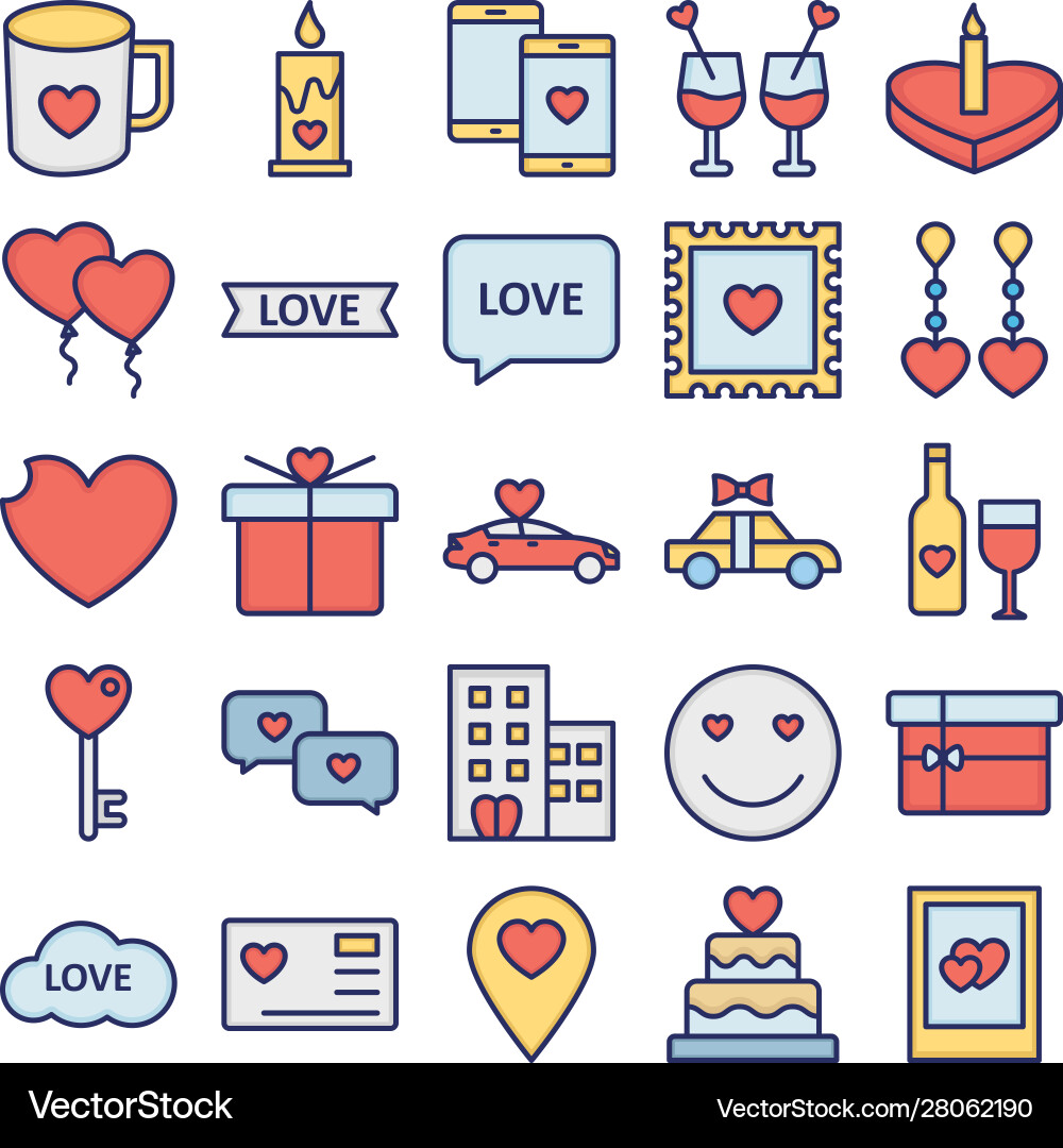Love and romance icons set which can easil Vector Image