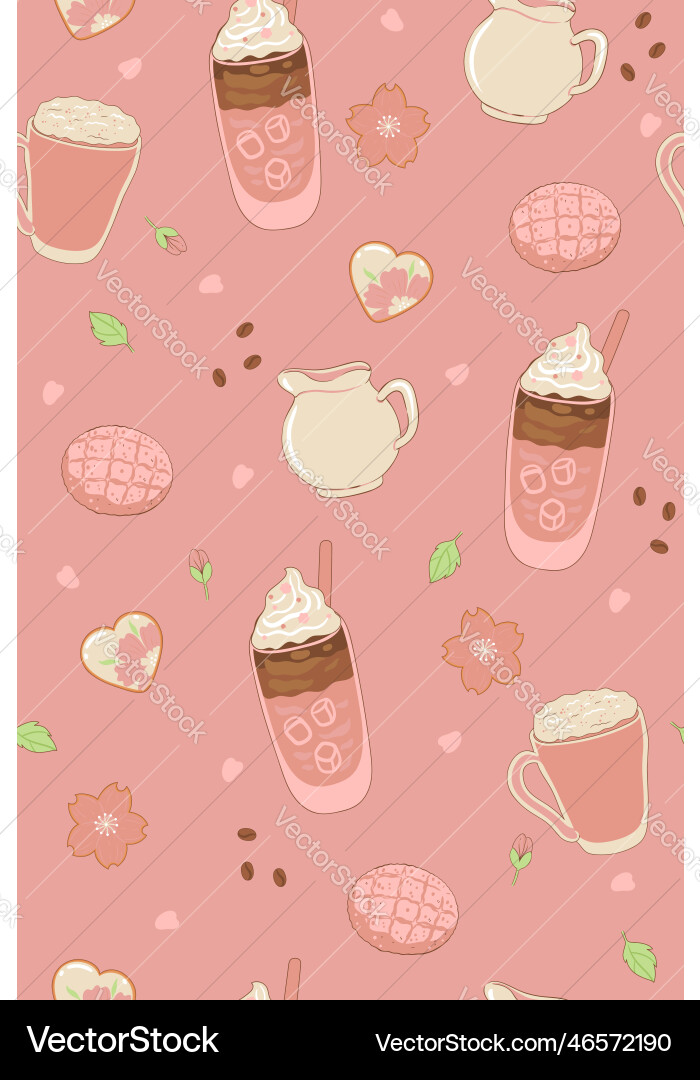 Seamless pattern with sakura coffee and desserts Vector Image