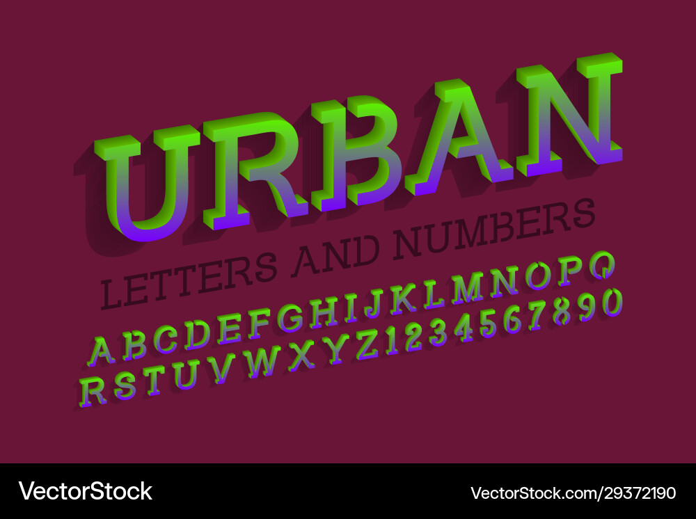 Urban letters and numbers vibrant 3d font Vector Image