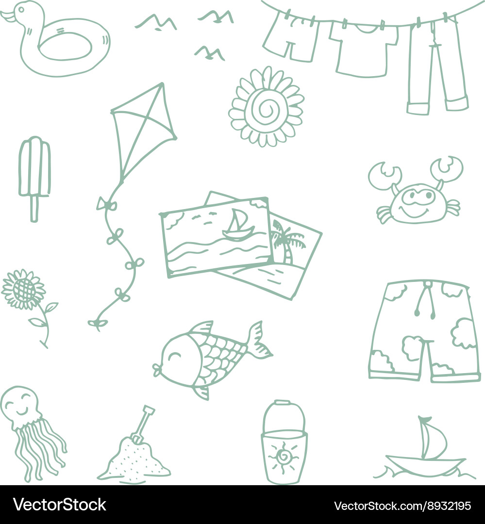 Beach toys doodle for kids Royalty Free Vector Image