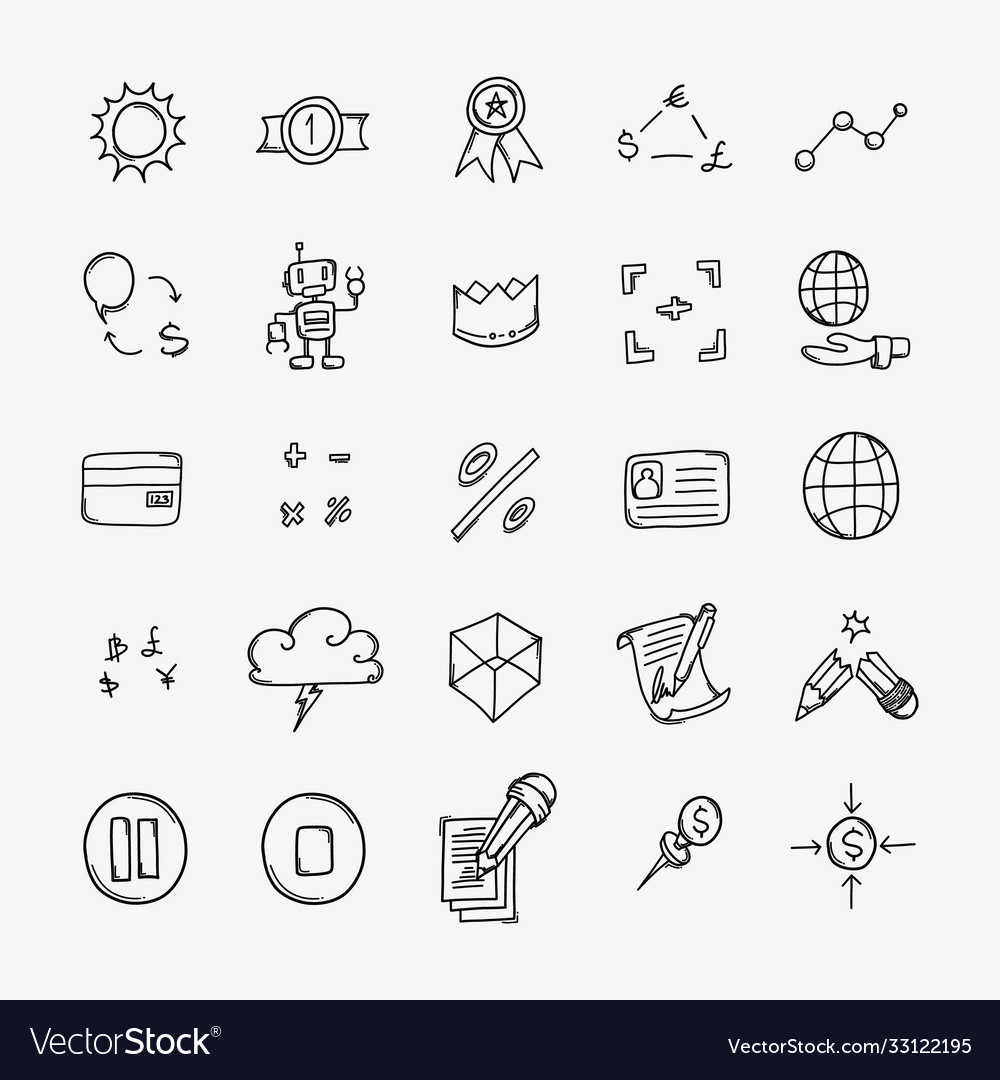 Business doodle icons set drawing sketch Vector Image