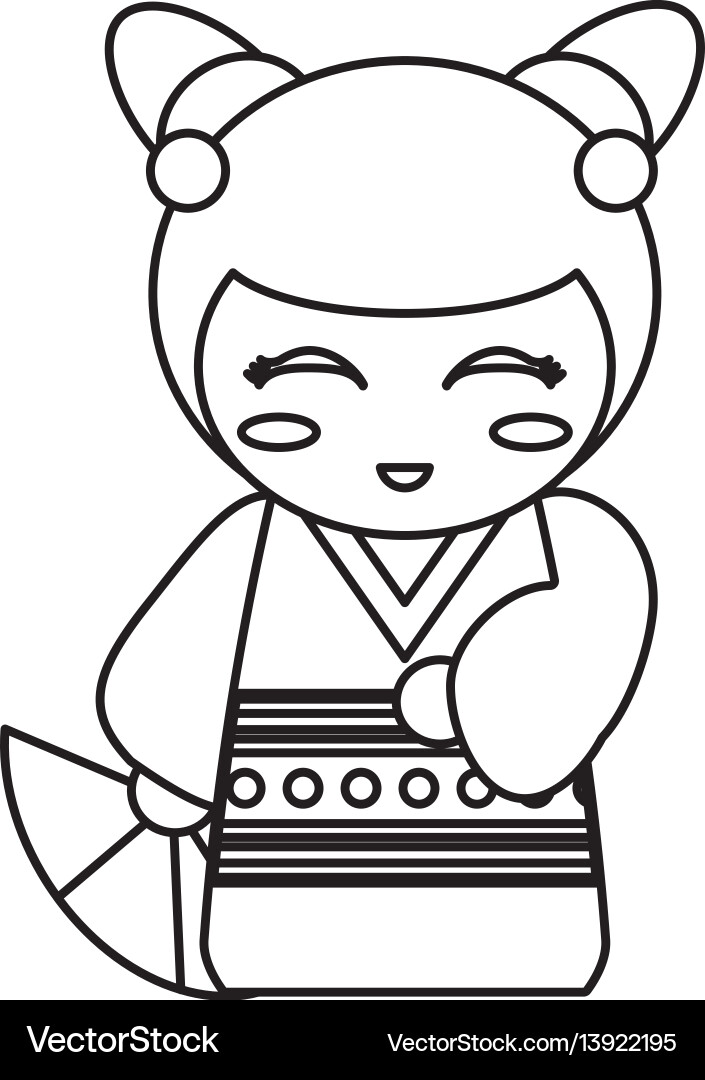 Doll kokeshi decoration outline Royalty Free Vector Image
