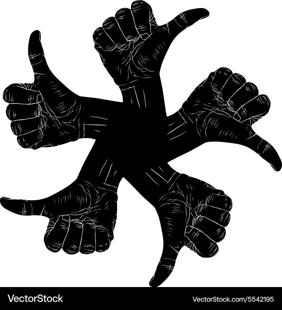 Five thumb up hand signs in round abstract symbol Vector Image