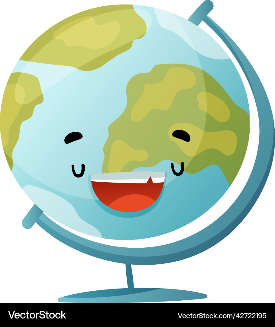 Funny earth globe as school item with smiling face