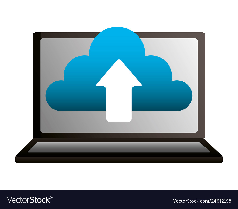 Laptop cloud computing upload data Royalty Free Vector Image