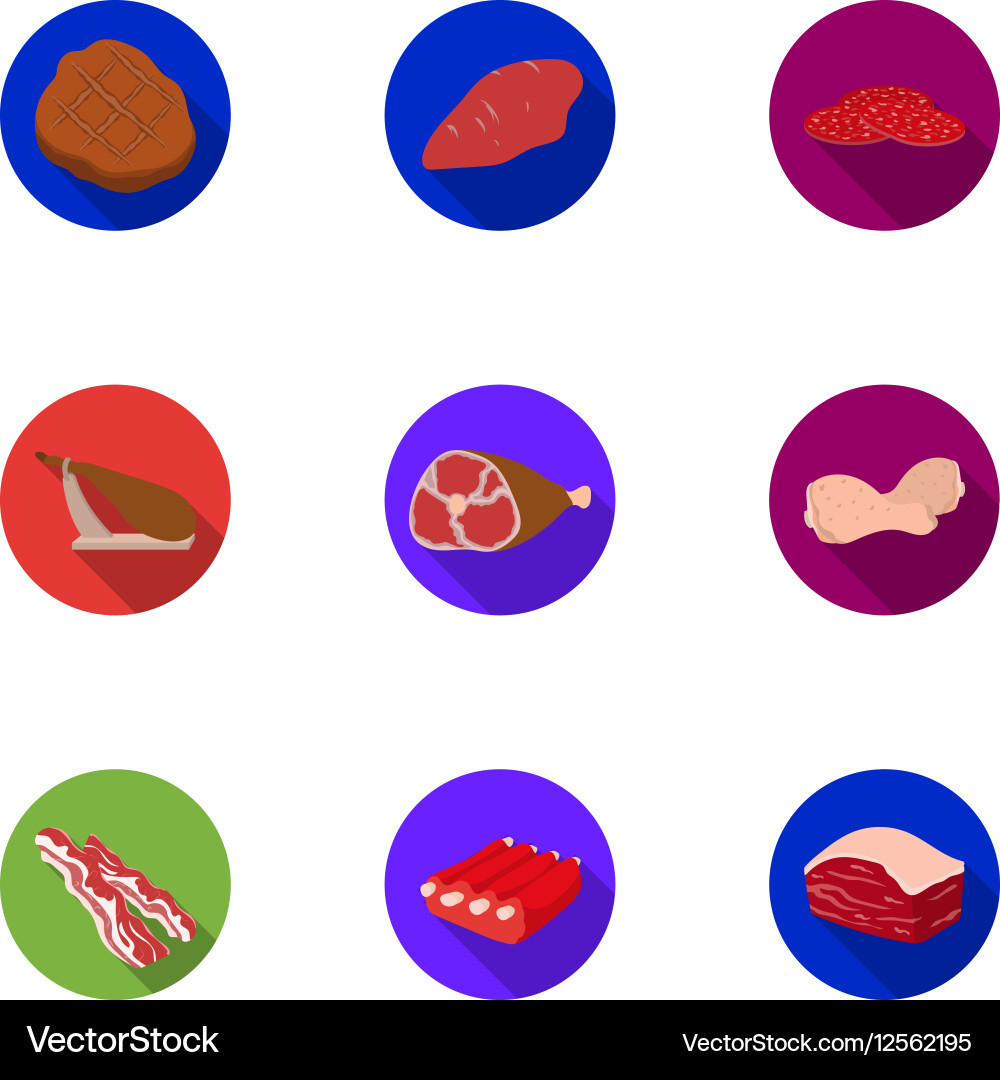 Meats set icons in flat style big collection Vector Image