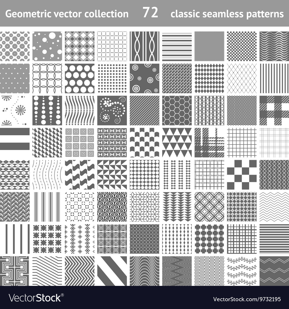 Set of 72 geometric seamless patterns backgrounds Vector Image