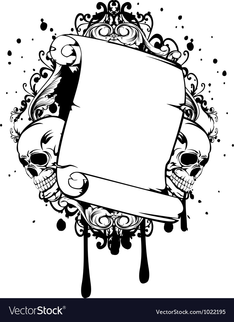 Skull with scroll and patterns Royalty Free Vector Image