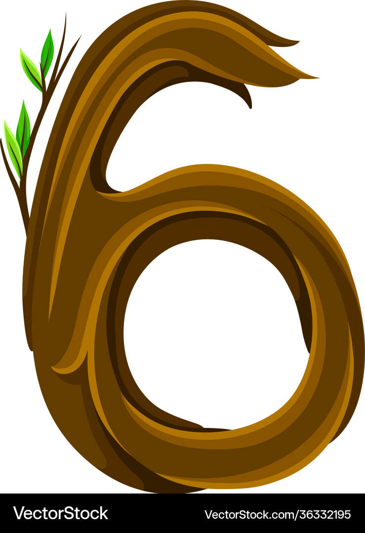Woody number six arranged from branching tree stem