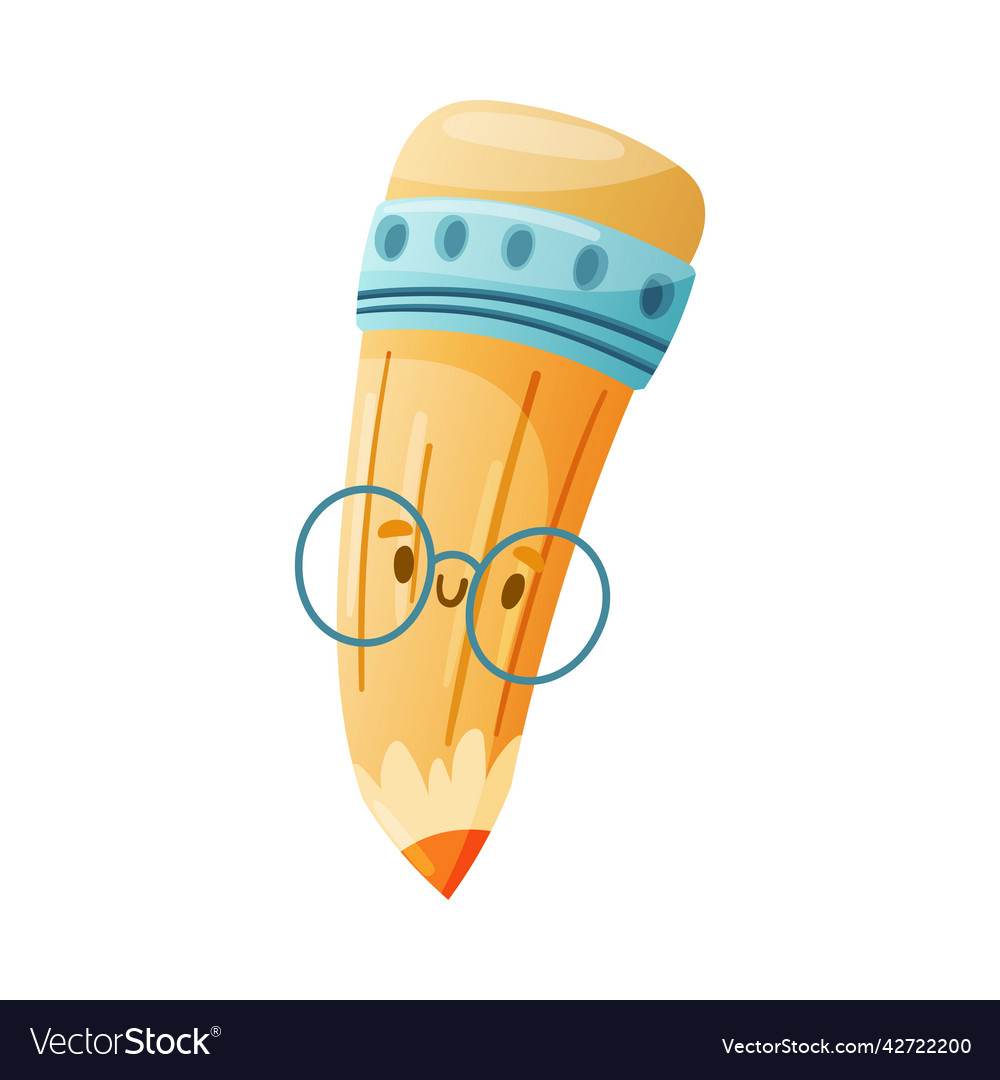 Funny pencil as school item with smiling face Vector Image
