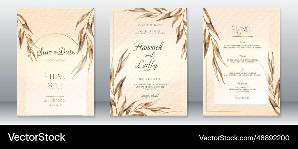 Golden wedding invitation card template Royalty Free Vector