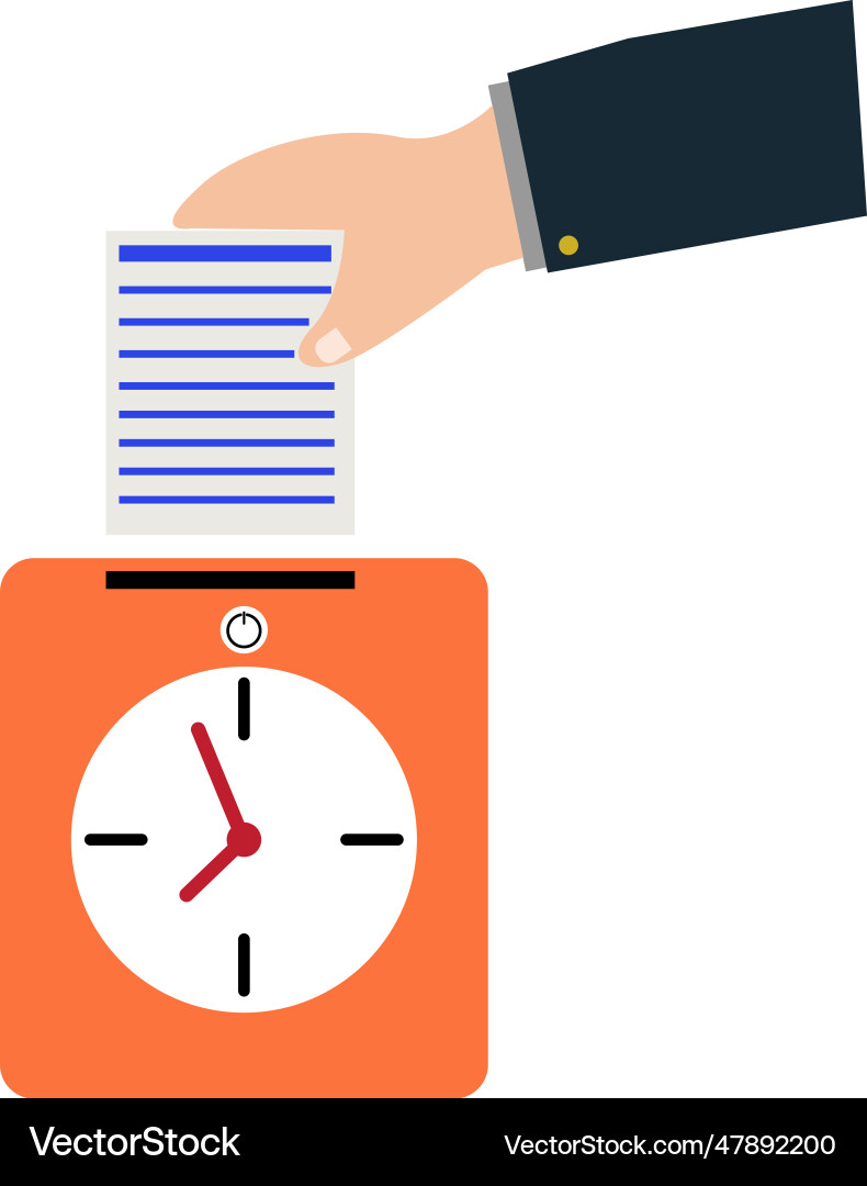 Hand putting card in time clock icon putting Vector Image