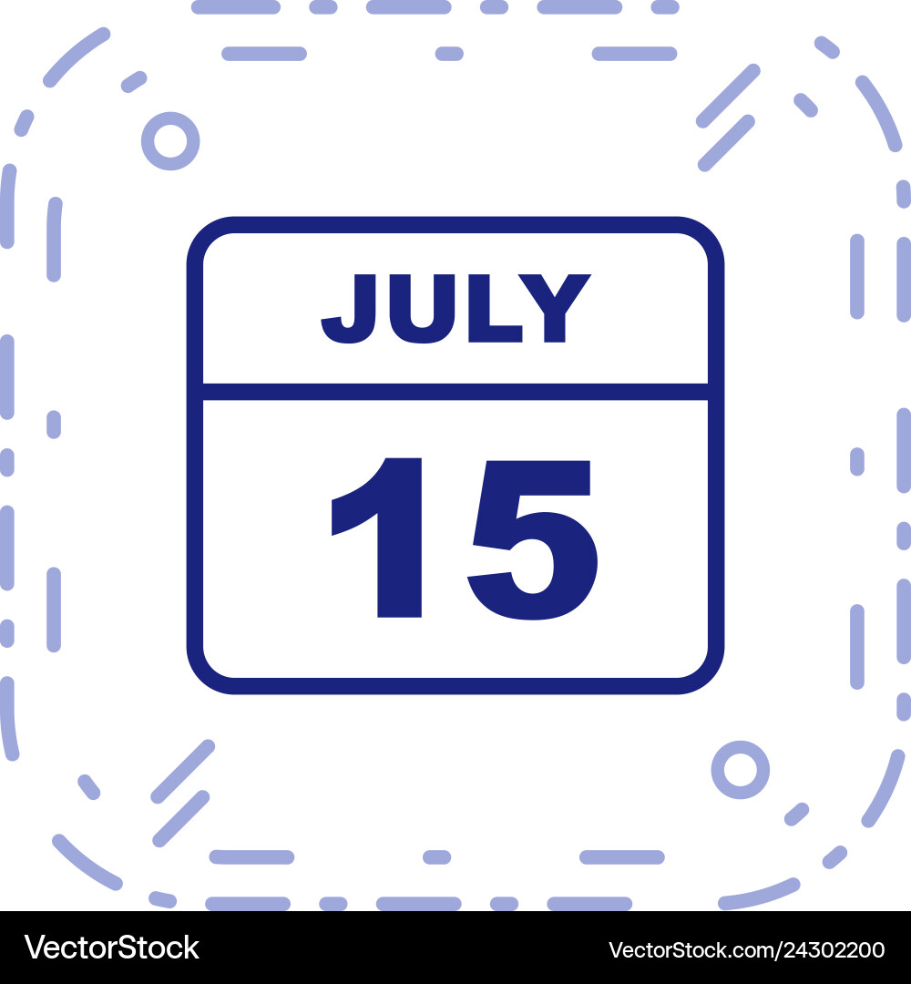 July 15th date on a single day calendar Royalty Free Vector
