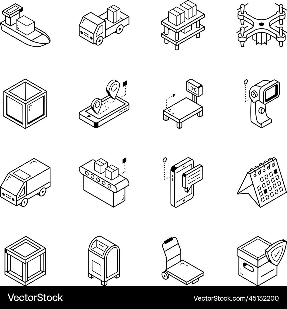 Pack of cargo isometric line icons Royalty Free Vector Image