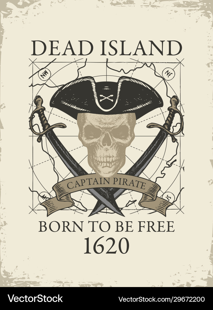 Retro banner with pirate skull and old map Vector Image