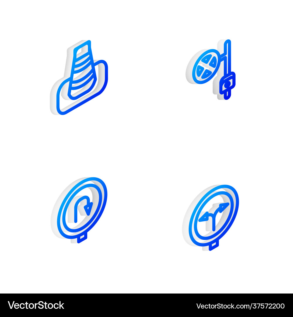 Set isometric line stop sign with camera traffic Vector Image