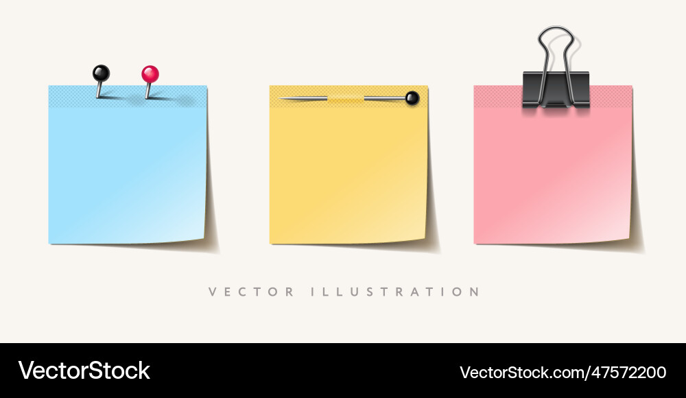 Set of different colored sheets of note papers Vector Image