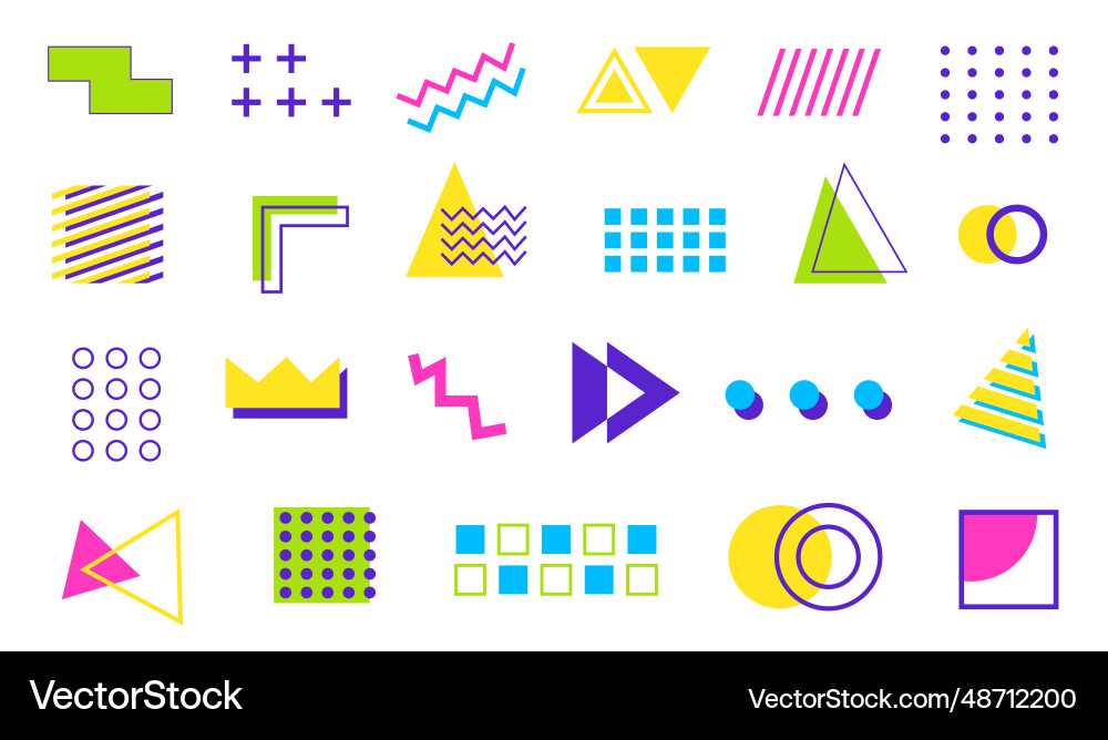 Trendy geometric shapes 80s 1990s set Royalty Free Vector