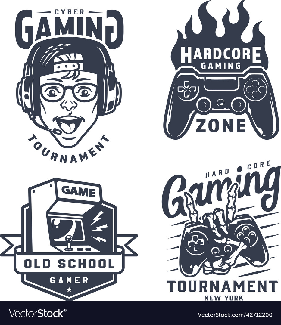 Vintage monochrome gaming labels set Royalty Free Vector Vintage monochrome gaming labels set Royalty Free Vector