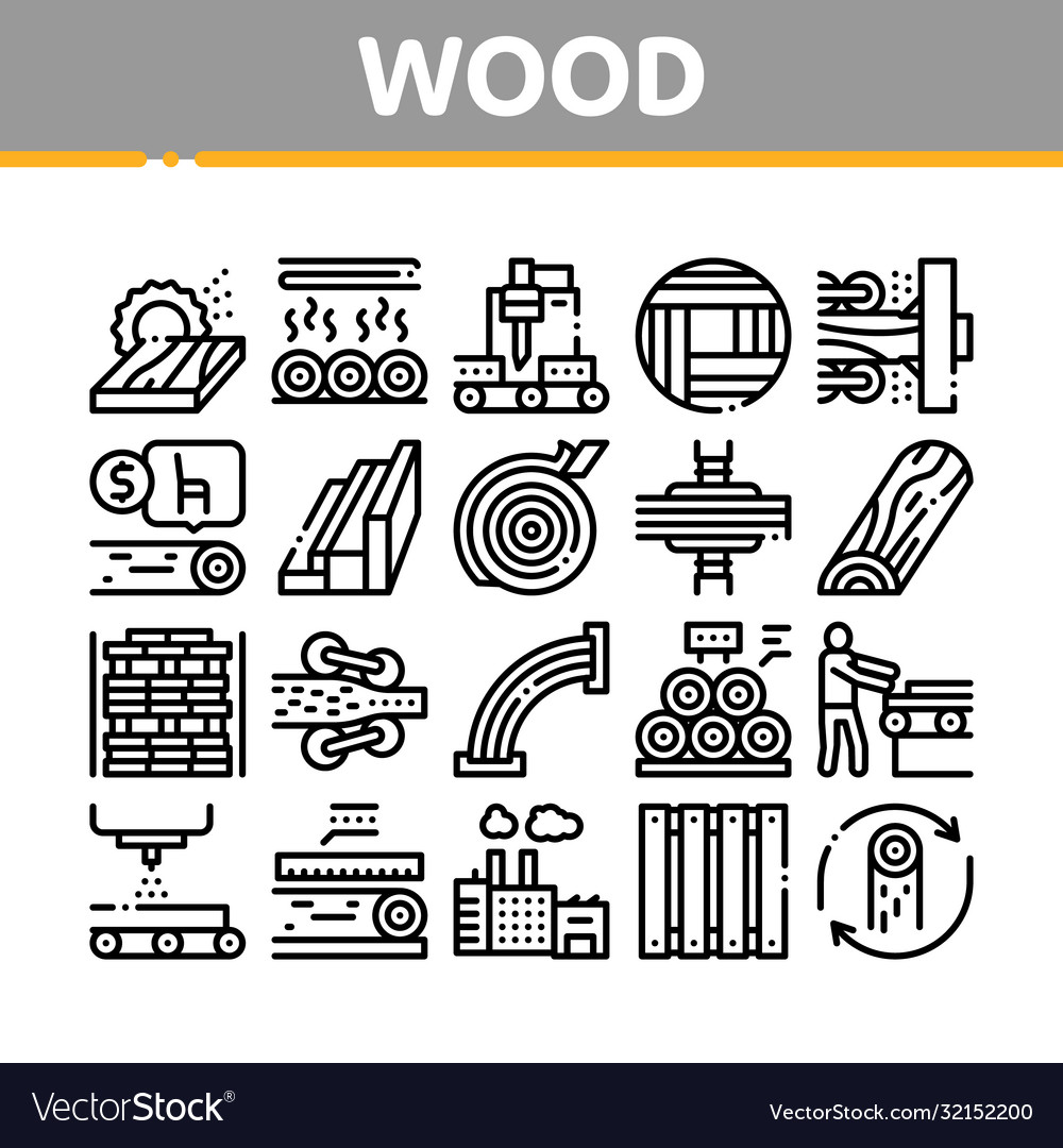 Wood production plant collection icons set Vector Image
