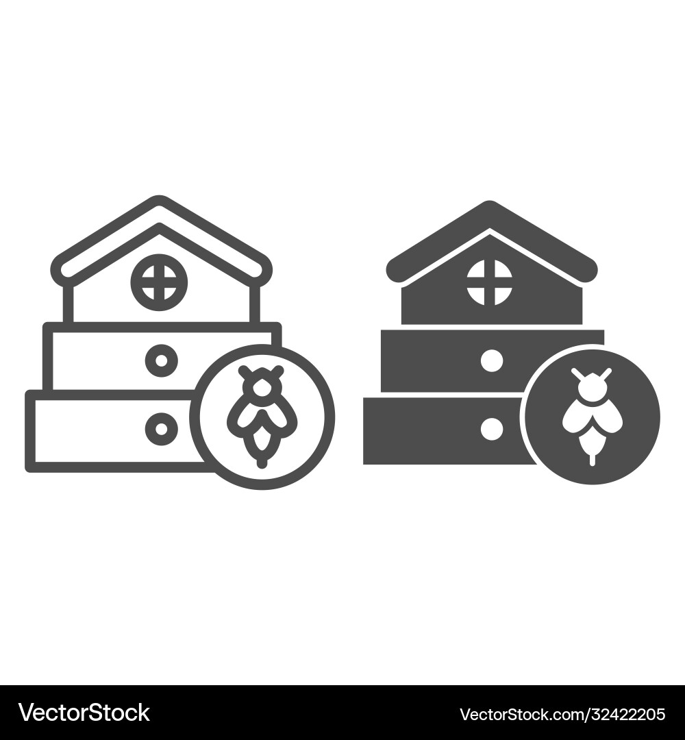 Bee hive line and solid icon beekeeping concept Vector Image