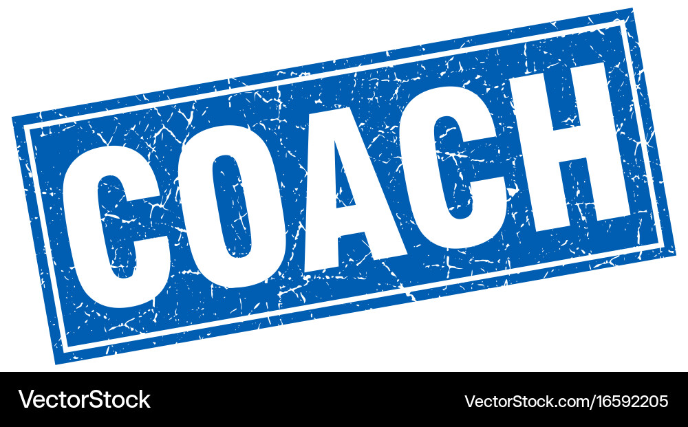 Coach blue square grunge stamp on white Royalty Free Vector