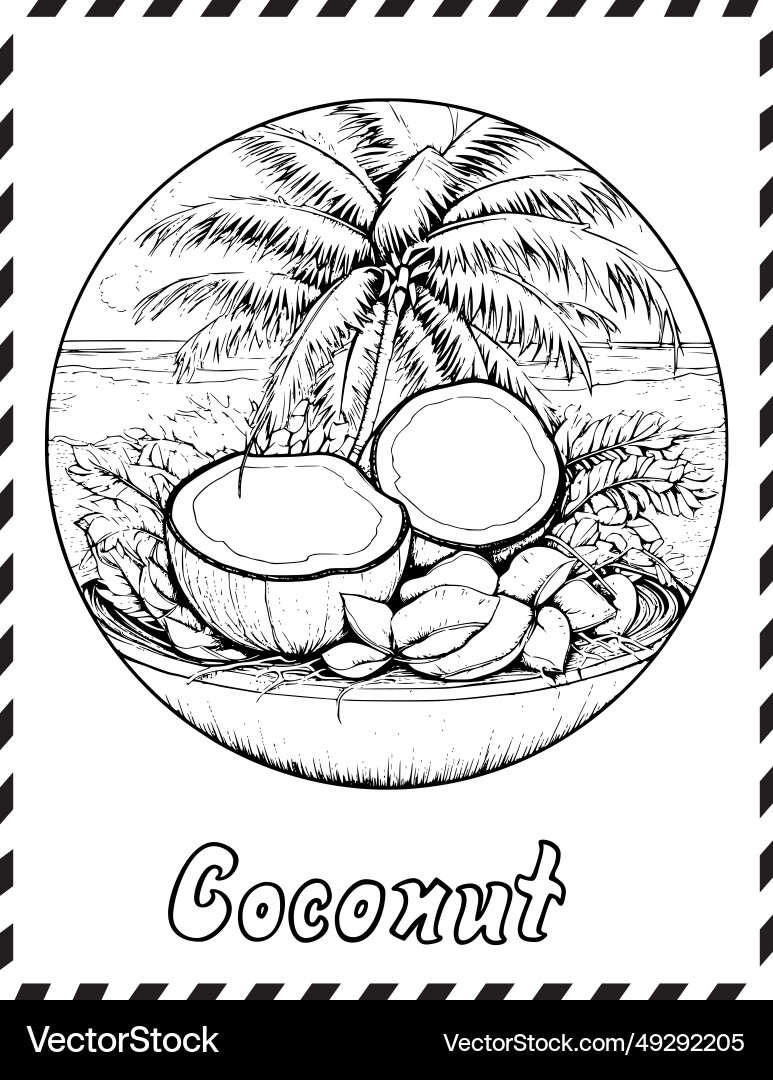 Coconut coloring page for kids Royalty Free Vector Image