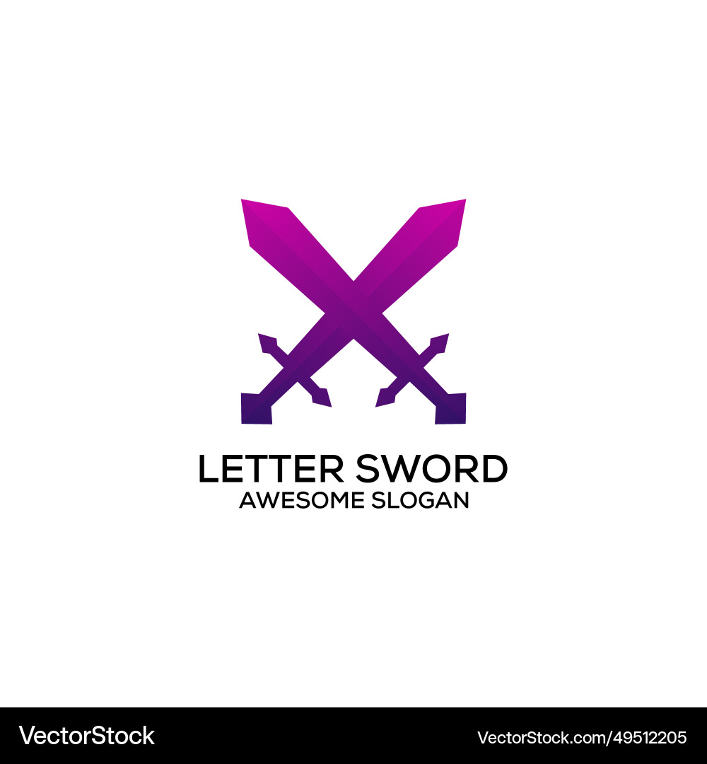 Letter x with sword logo design gradient colorful Vector Image