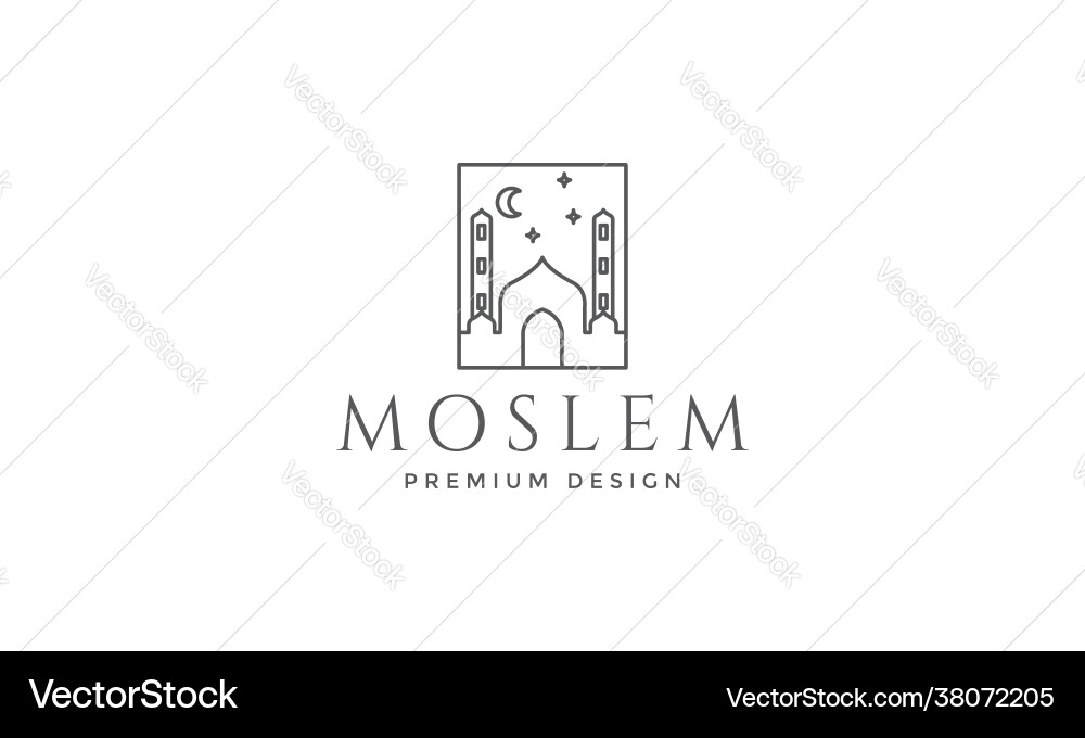 Lines mosque with crescent star logo symbol icon Vector Image