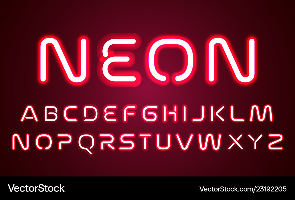 Neon light alphabet font letters red ultraviolet Vector Image