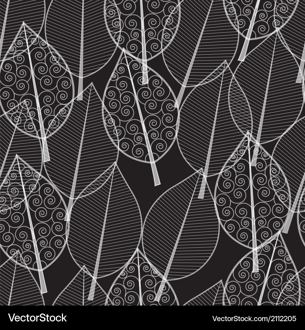 Seamless dark pattern of white transparent leaves Vector Image