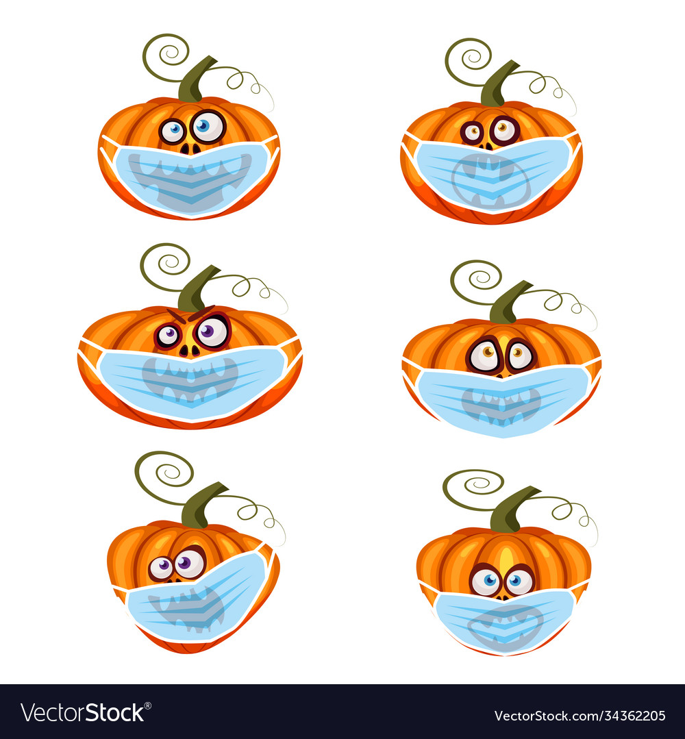 Set halloween pumpkin wearing medical face mask Vector Image