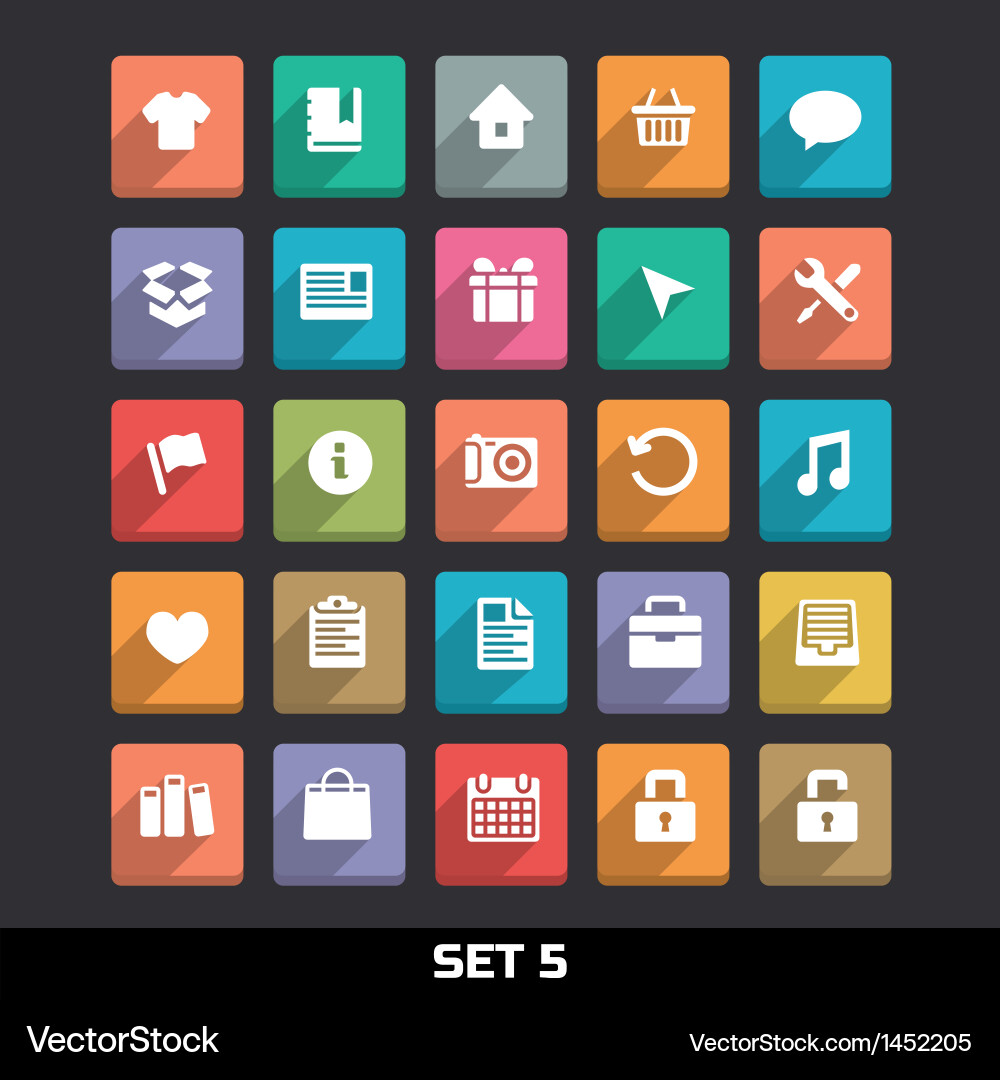 Trendy Icons With Long Shadow Set 5 Royalty Free Vector