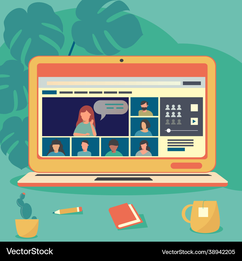 Video conference on a laptop Royalty Free Vector Image