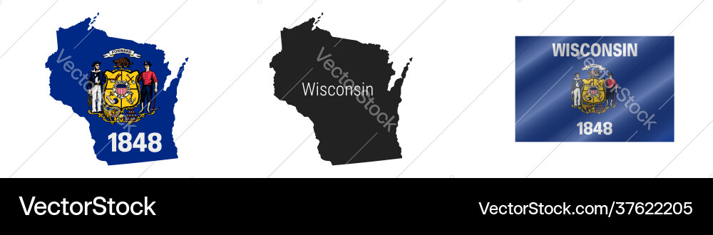 Wisconsin us state detailed flag map Royalty Free Vector