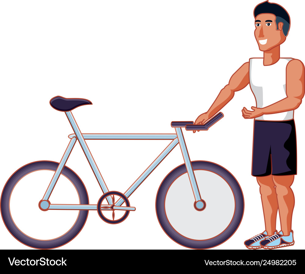 Young athletic man with bicycle Royalty Free Vector Image